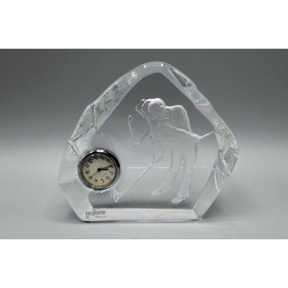 Nybro | Accents | Nybro Sweden Glass Clock Paperweight Golfers Swing ...
